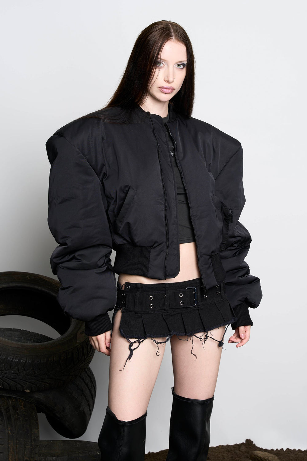 NAMILIA Power Shoulder Bomber Jacket