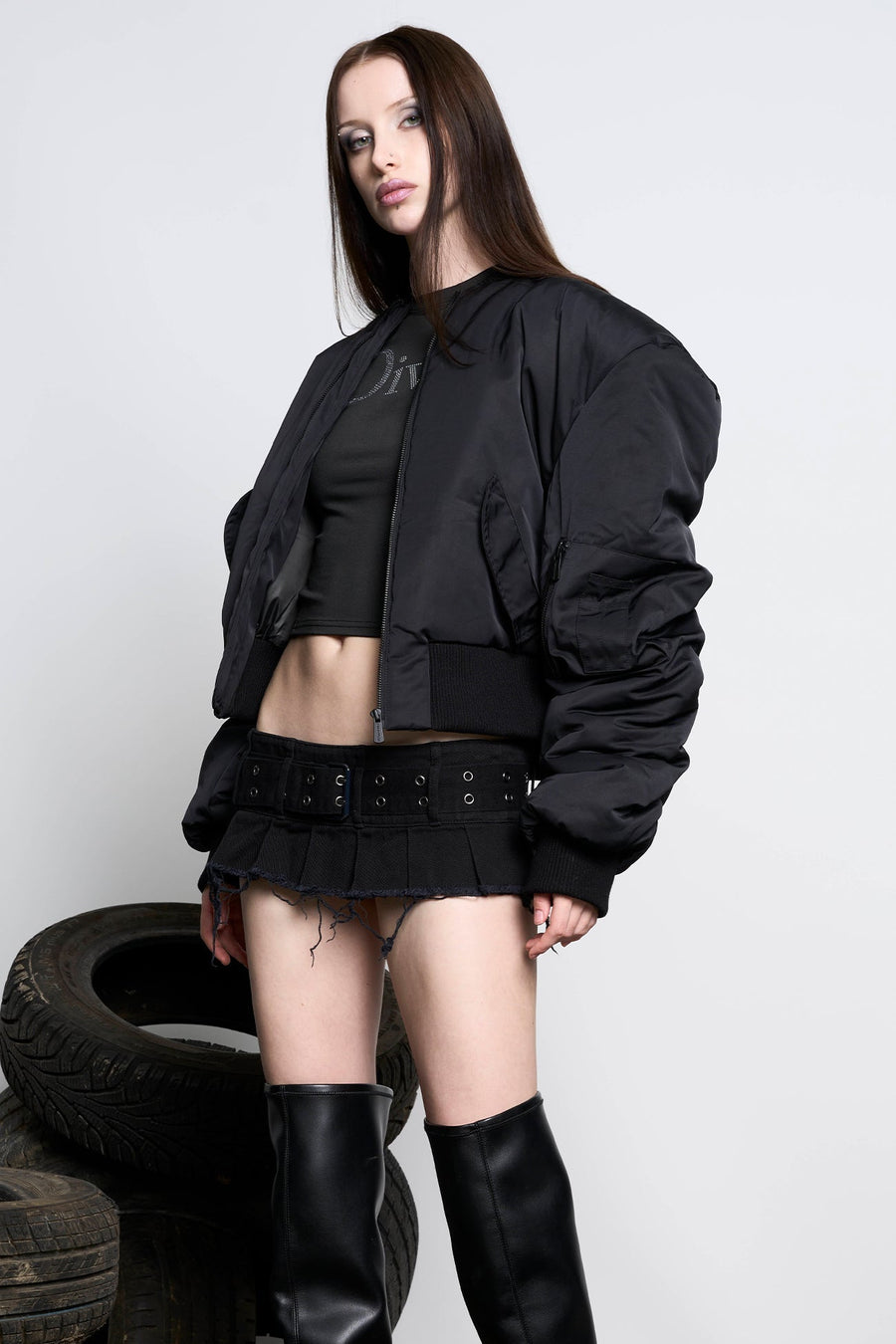 NAMILIA Power Shoulder Bomber Jacket